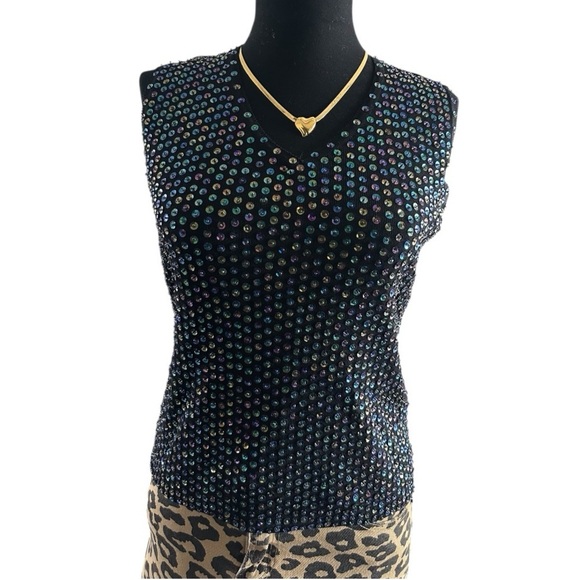 Joseph A | Tops | Joseph A Vintage Black Vest With Rainbow Sequins ...